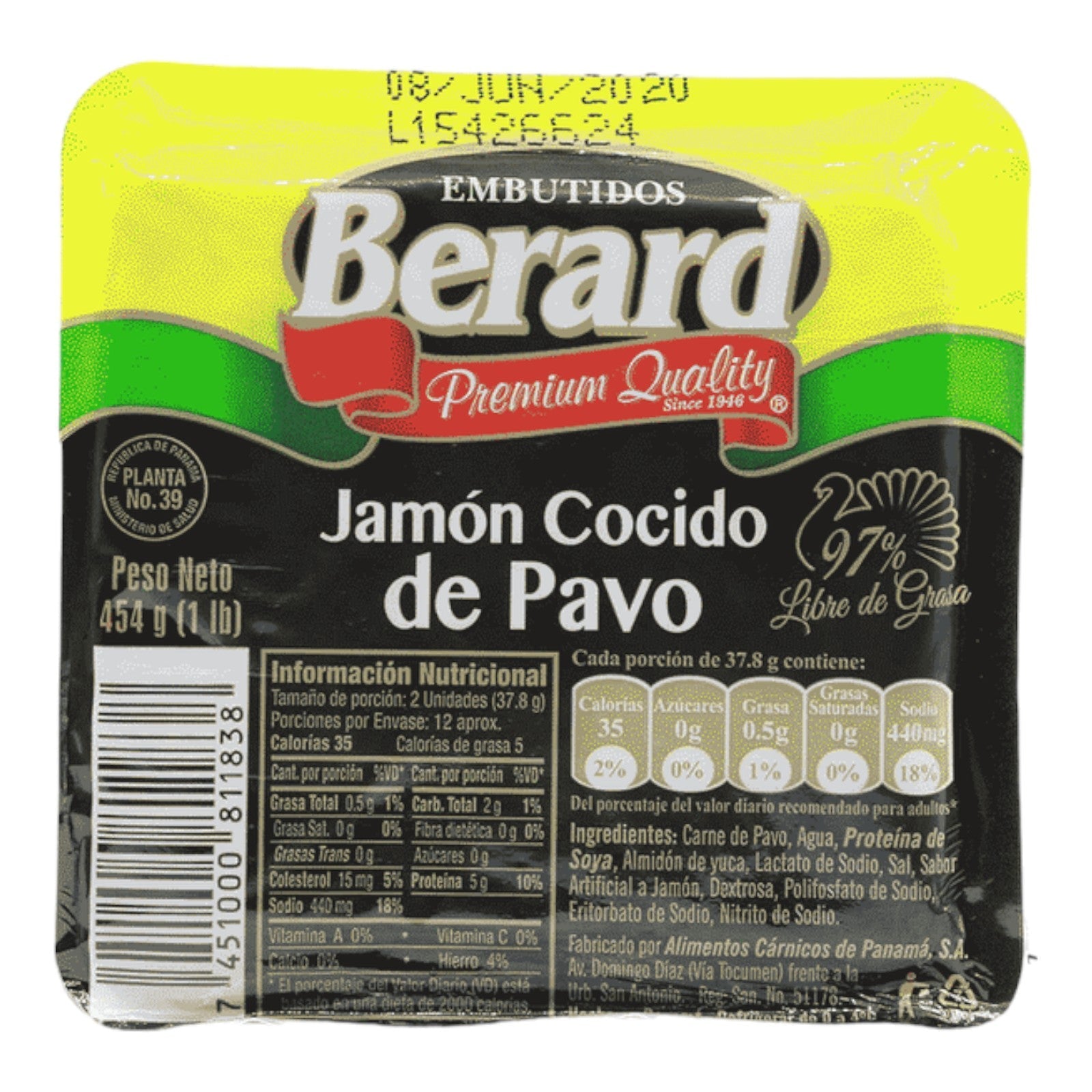 JAMON COCIDO PAVO REBANADO 454 GR BERARD– Super Barú Online